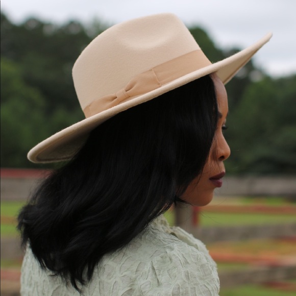 Accessories | Cream Fedora Firm Wide Brim Ribbon Adjustable Hat | Poshmark